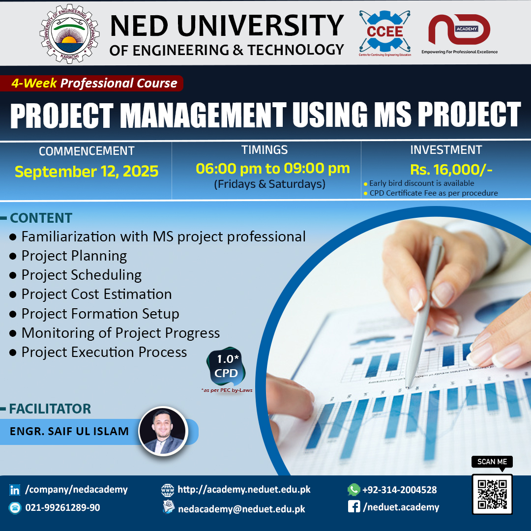 Project management using MS project | NED Academy - CCEE | CMPP | PTMC